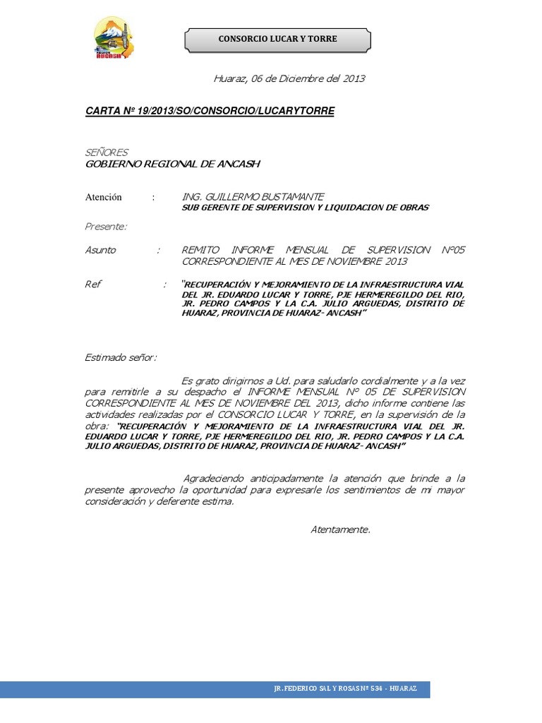 Carta Presentacion de Informe | PDF