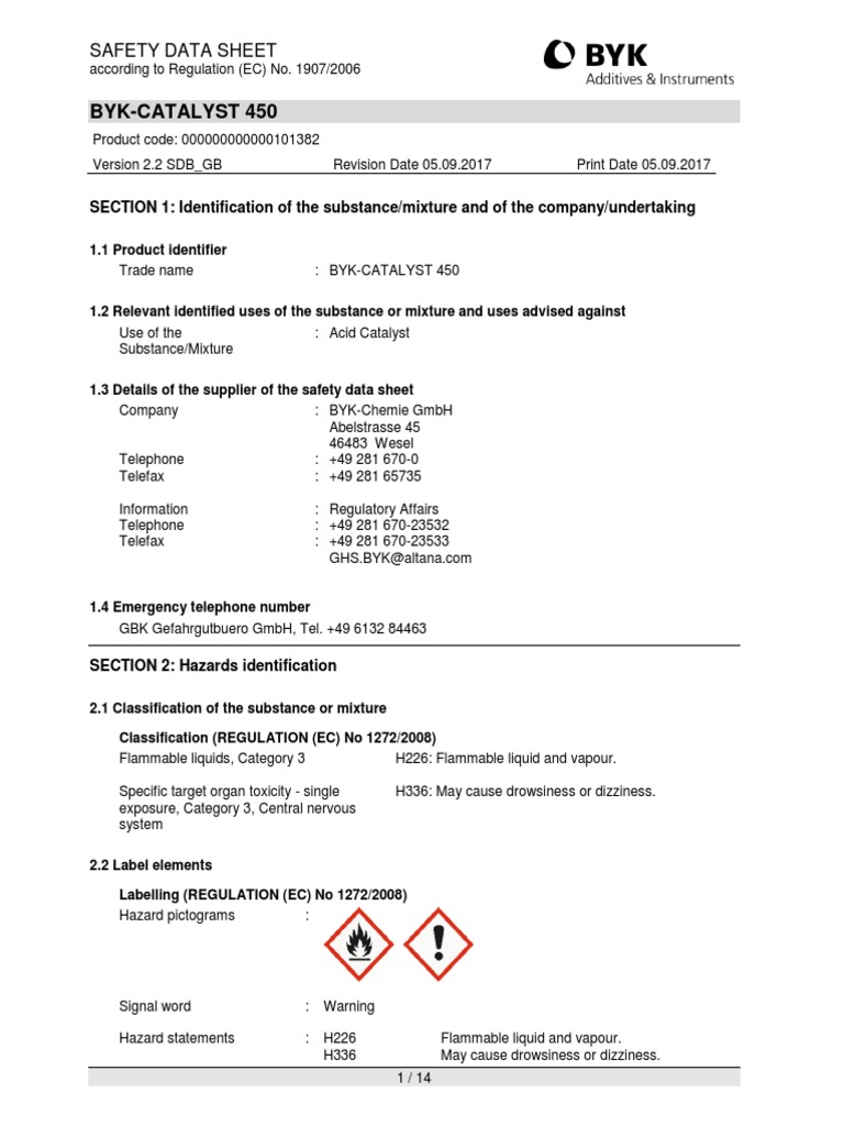 Sds Byk-catalyst 450 Gb En | Toxicity | Firefighting