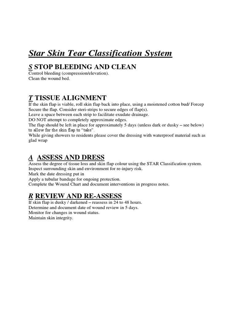 Star Skin Tear Classification System | PDF | Business | Wellness