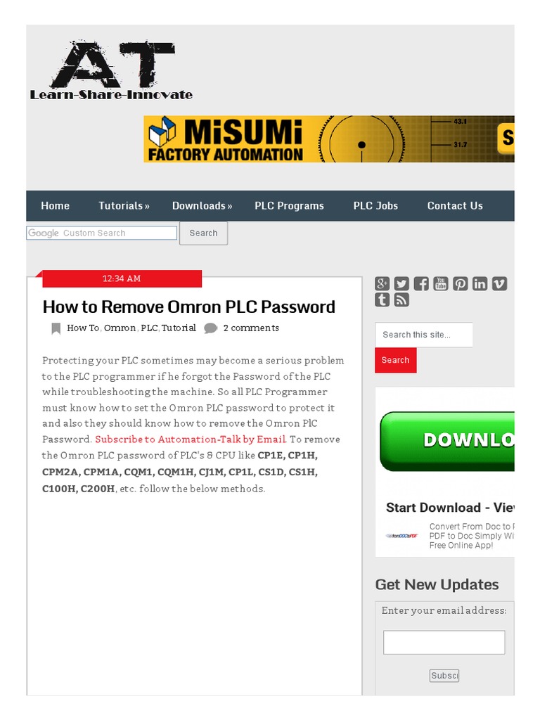 How To Remove Omron PLC Password - Automation-Talk PDF | PDF | Programmable Logic Controller ...