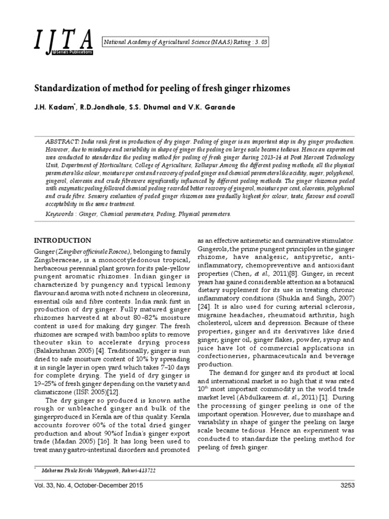 Standardization of Method For Peeling of PDF | PDF | Ginger | Nature