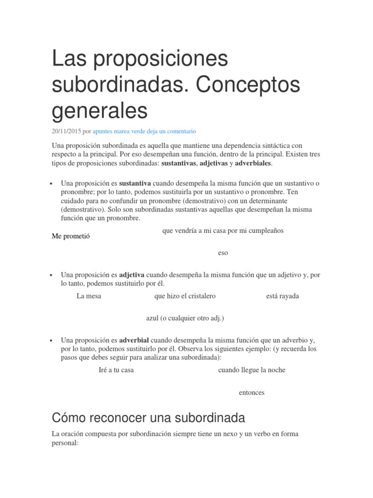 Las Proposiciones Subordinadas | PDF | Adverbio | Semántica