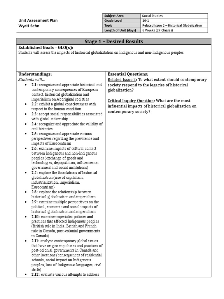 HG Assessment Plan | PDF | Educational Assessment | Globalization