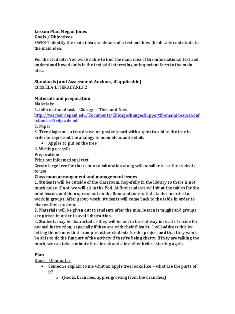 Main Idea and Details Lesson Plan | PDF | Educational Assessment ...