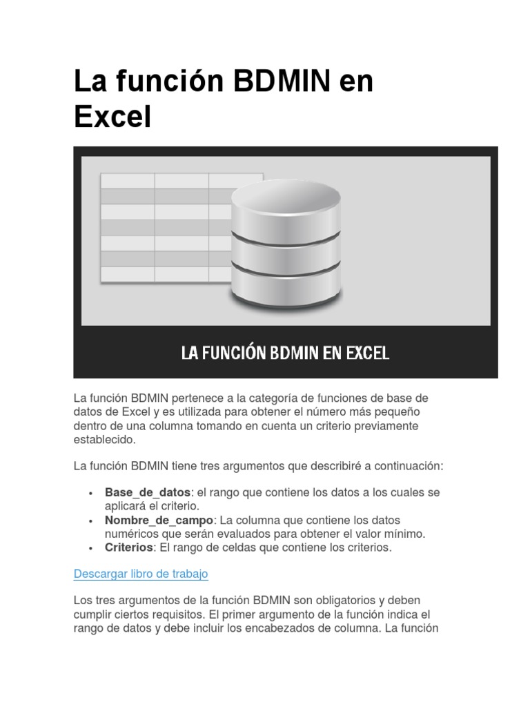 La Función BDMIN en Excel | PDF | Fórmula | Microsoft Excel