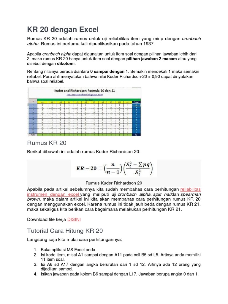 KR 20 Dengan Excel | PDF
