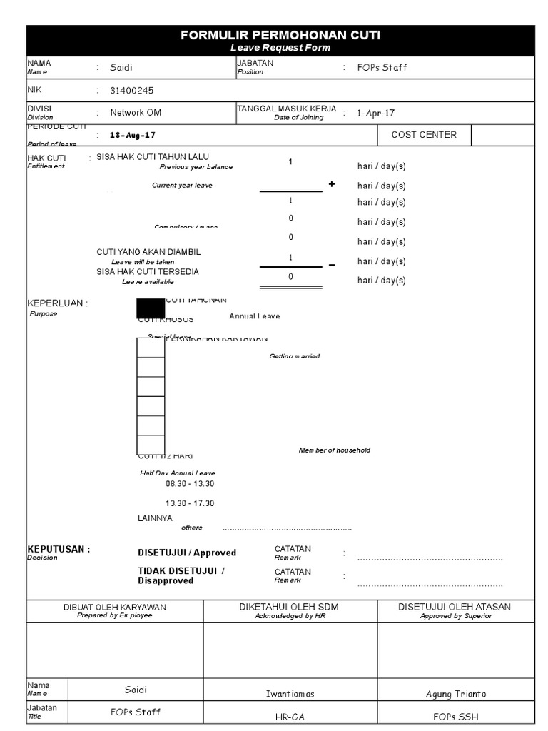 Formulir Permohonan Cuti: Leave Request Form | PDF | Business