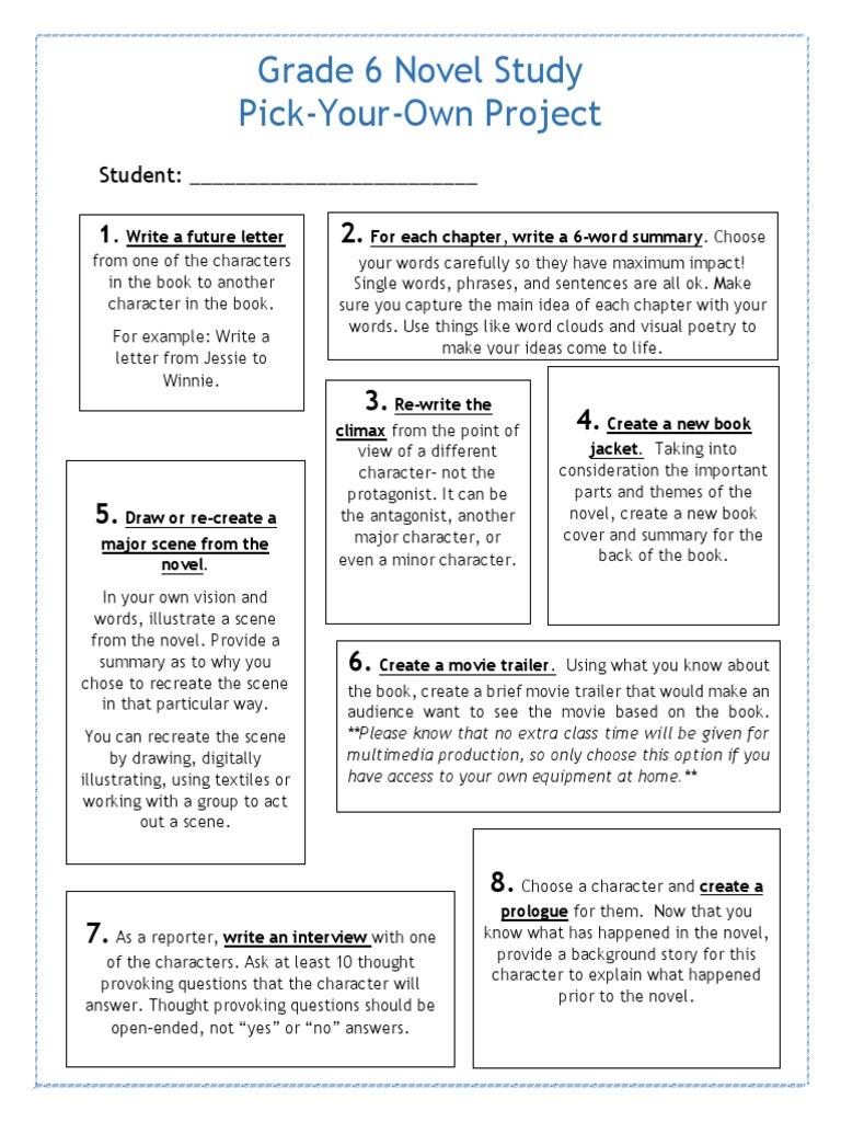 Grade 6 Novel Study | PDF | Novels | Leisure
