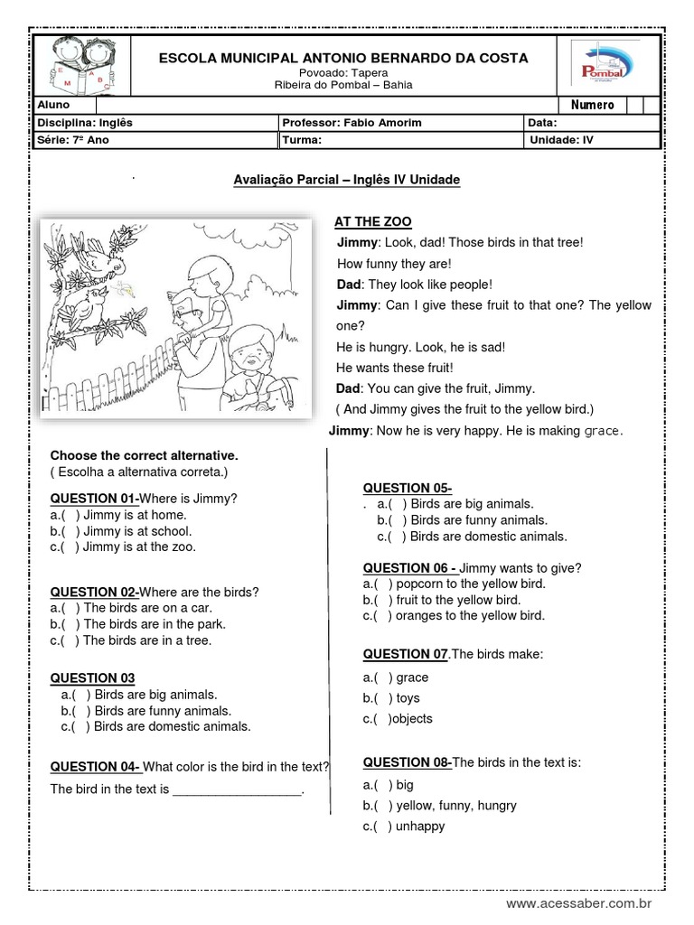 Atividade Ingles 7o. Ano - Zoo | PDF | Nature Atividade Ingles 7o. Ano - Zoo | PDF | Nature