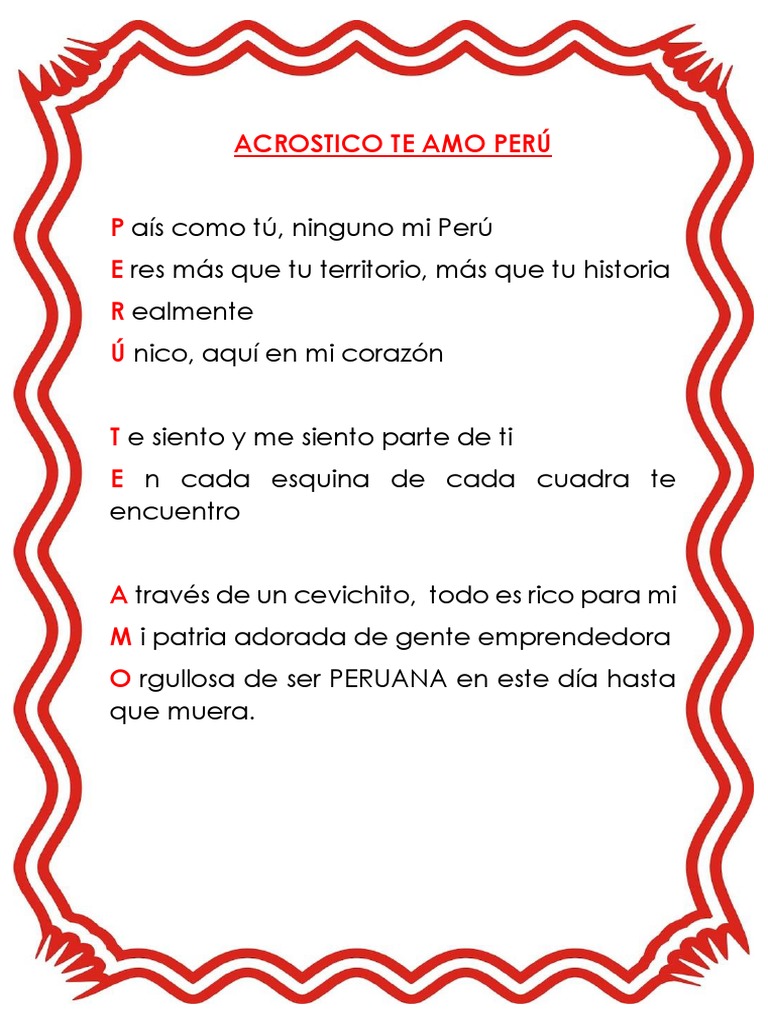 Acrostico Te Amo Perú