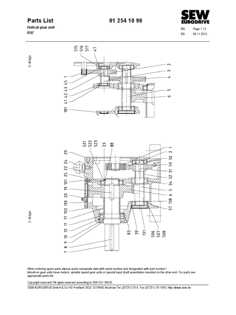 Reductor Sew Eurodrive r97 | PDF | Gear | Bearing (Mechanical)