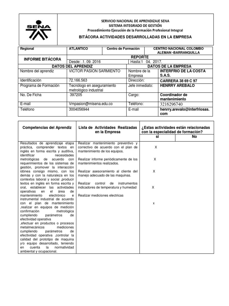 Bitácora de Actividades SENA 2024 | PDF | Metrología | Aprendizaje