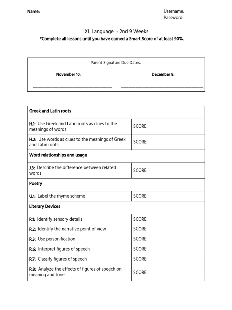 Ixl Language - 2nd 9 Weeks | PDF
