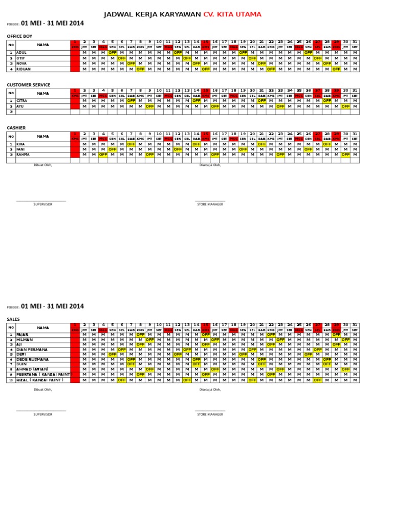 Contoh Jadwal Kerja Karyawan | PDF