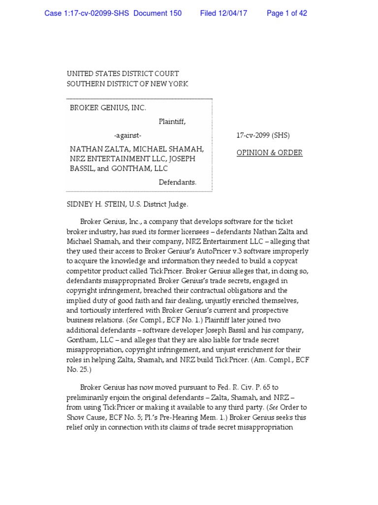 Broker Genius Vs NRZ Entertainment/Nathan Zalta Etc. | PDF | Source ...