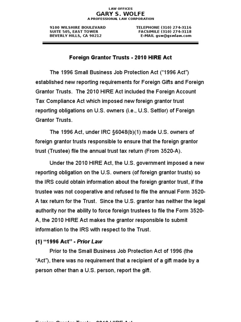 Foreign Grantor Trusts Reporting Guide | PDF | Trust Law | Service Of ...