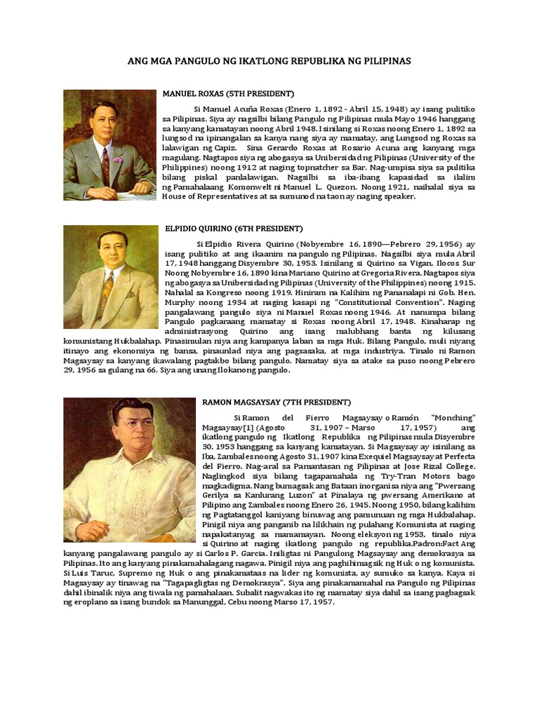 Ang Mga Pangulo Ng Ikatlong Republika Ng Pilipinas