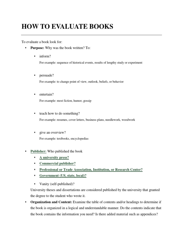 How To Evaluate Books | PDF | Bibliography | Psychological Concepts