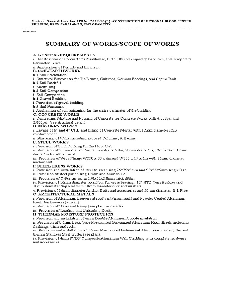 Summary of Works/Scope of Works | PDF | Cabinetry | Plumbing