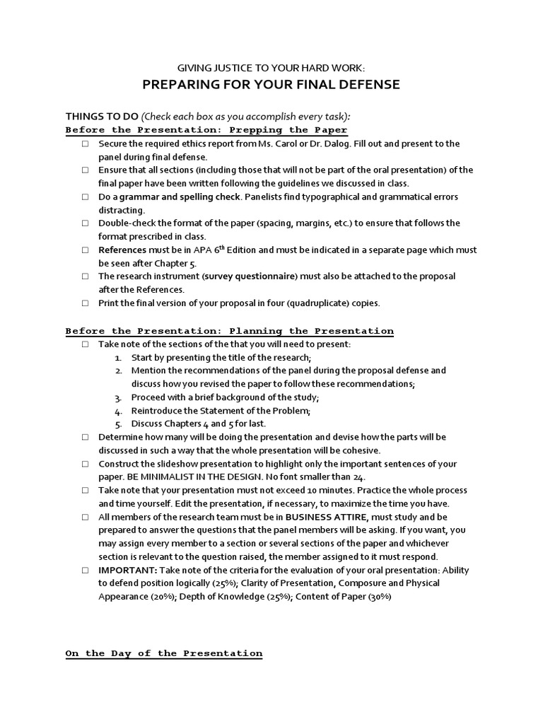 Final Defense Reminders | PDF