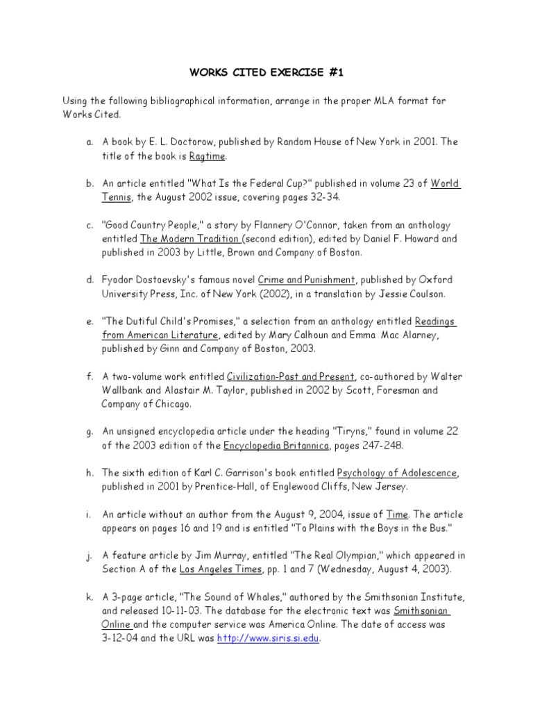 Works Cited Exercise | PDF