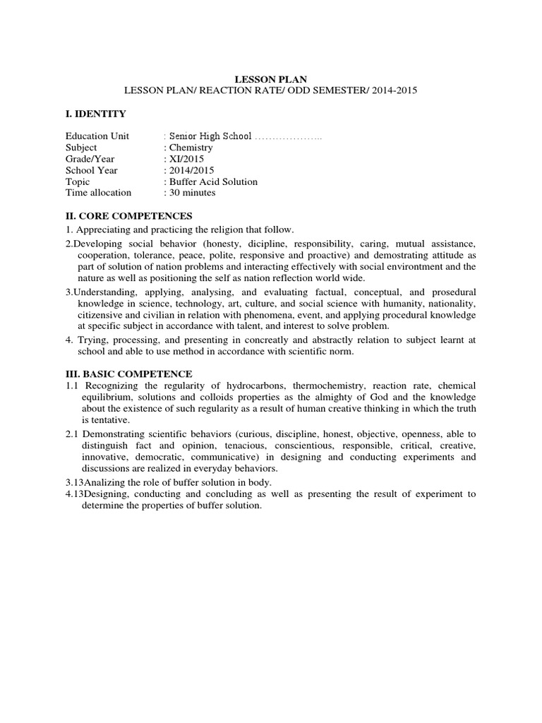 Lesson Plan Buffer | PDF | Acid | Buffer Solution