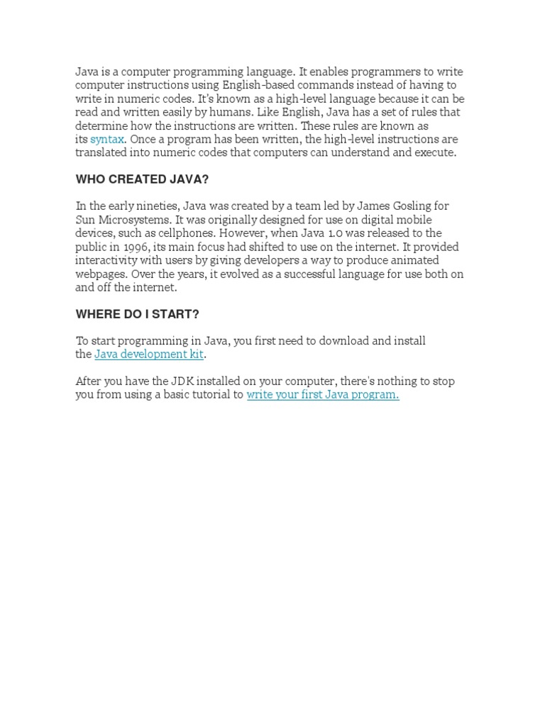 Who Created Java?: Syntax | PDF