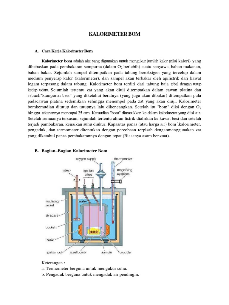 Cara Kerja dan Bagian Kalorimeter Bom | PDF