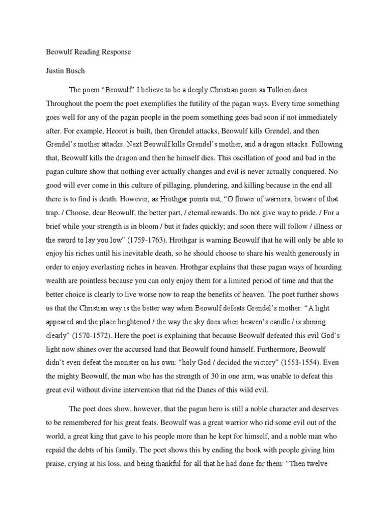 Beowulf Reading Response | PDF | Beowulf | Old English Poems