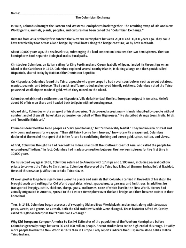 The Columbian Exchange Article 2 | PDF | Maize | Christopher Columbus