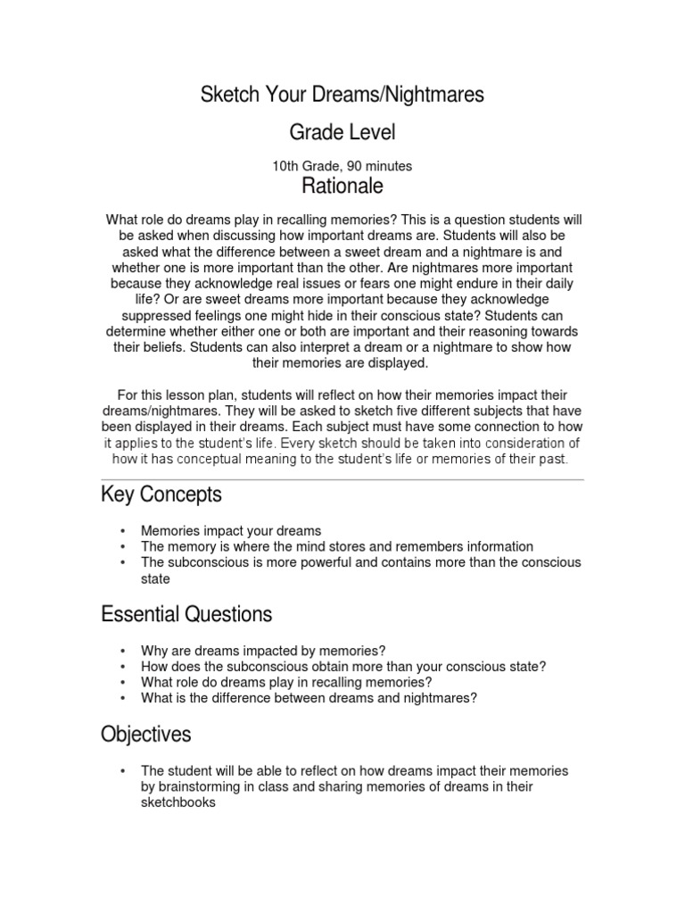 Sketch Your Dreams Lesson Plan | PDF | Dream | Nightmare