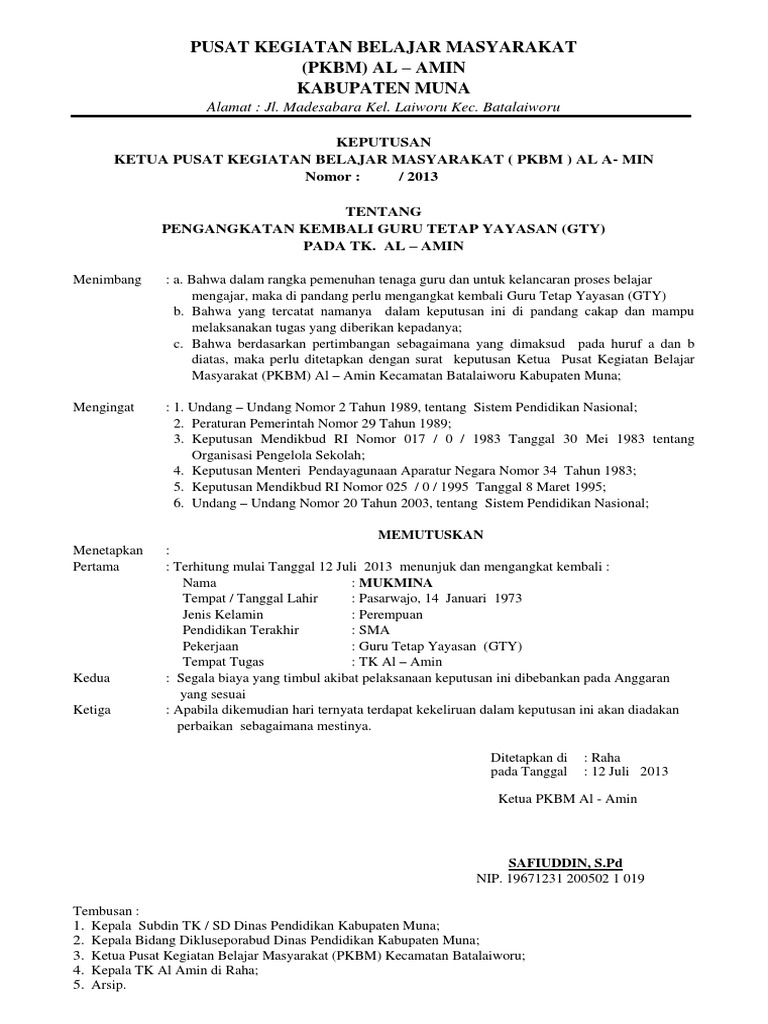 Contoh SK Gty 1 | PDF