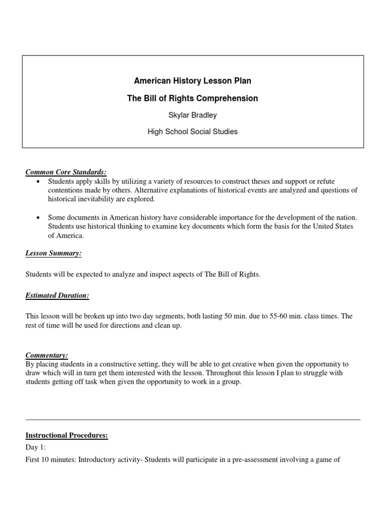 Bill of Rights High School Lesson | PDF | Applied Psychology | Cognition