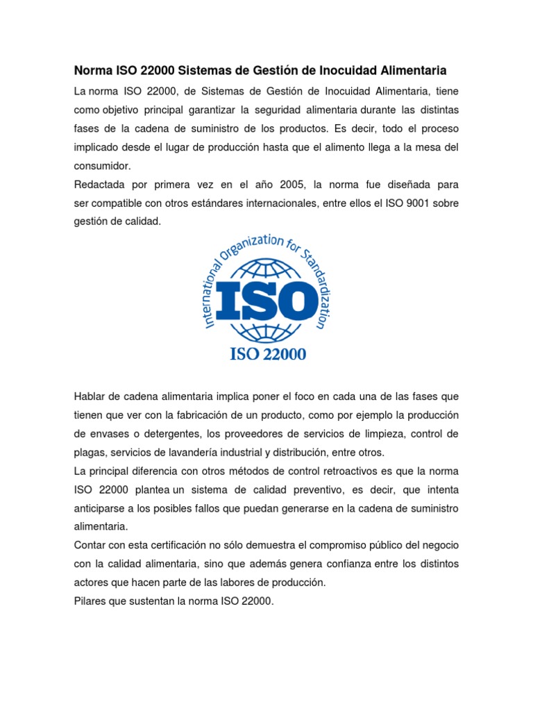 Norma ISO 22000 Sistemas de Gestión de Inocuidad Alimentaria | PDF | Análisis de Riesgo y Puntos ...
