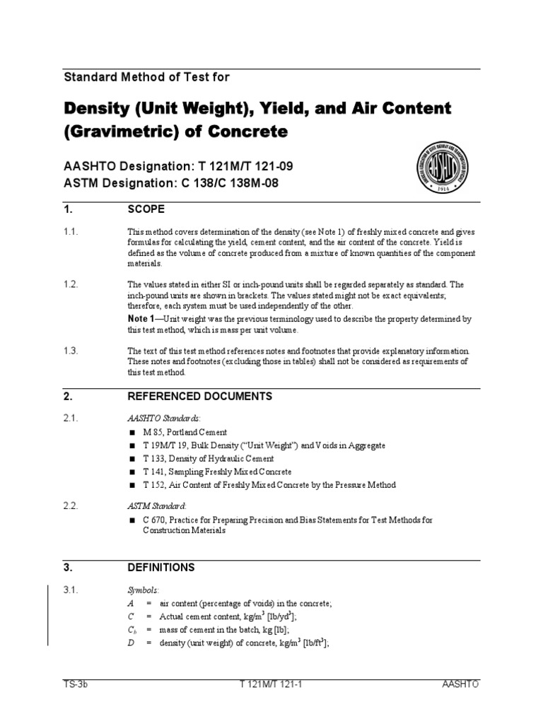 Aashto T 121 | PDF | Density | Kilogram
