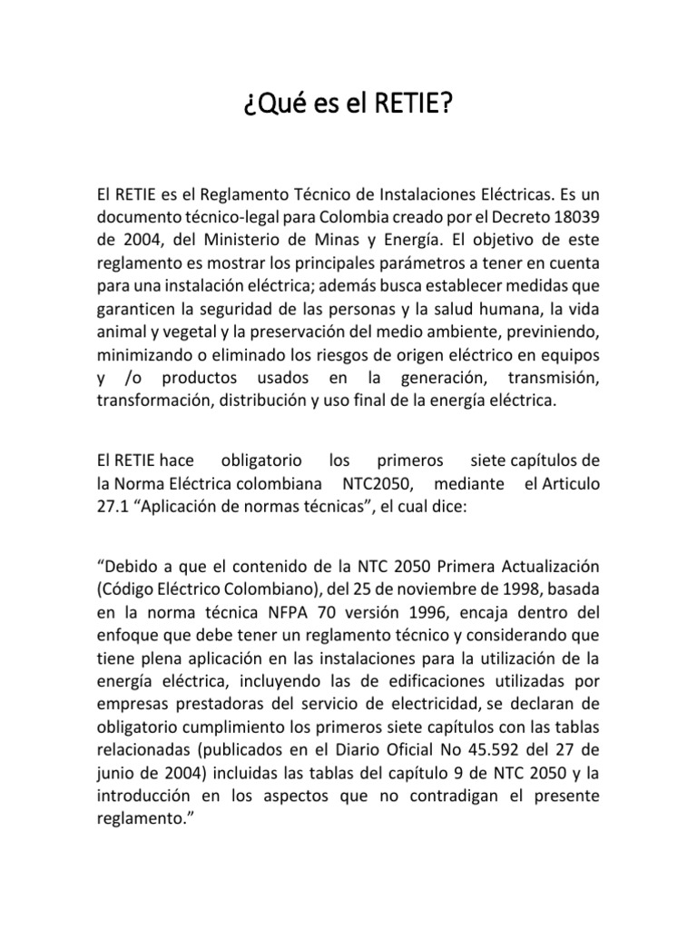 Qué Es El RETIE | PDF | Cableado eléctrico | Science