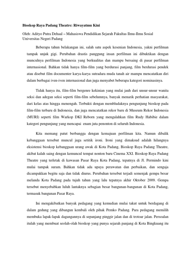 Bioskop Raya Padang Theatre, Riwayatmu Kini | PDF | Perjalanan