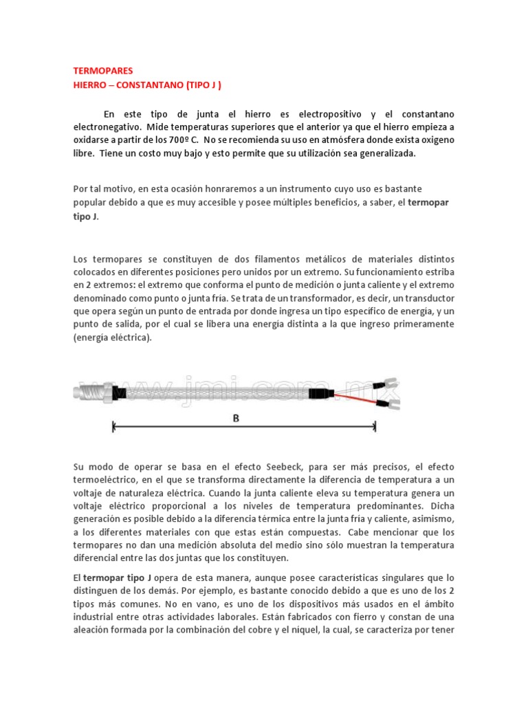 Termopares Tipo J | PDF | Par termoeléctrico | Química