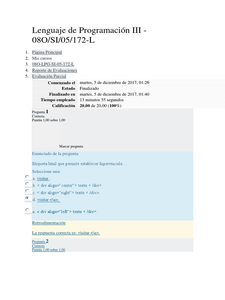 Lenguaje de Programación III Examen Parcial Vciclo Ing Sistemas | PDF ...