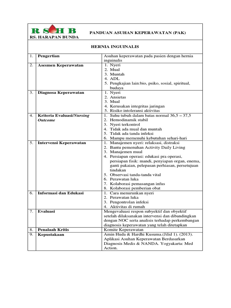 Panduan Asuhan Keperawatan Hernia Inguinalis | PDF | Kesehatan Holistik