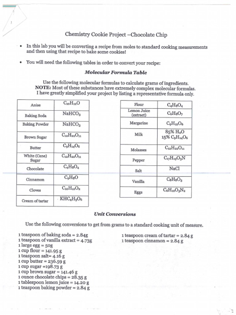 Cookie Recipe Worksheet KEY | PDF