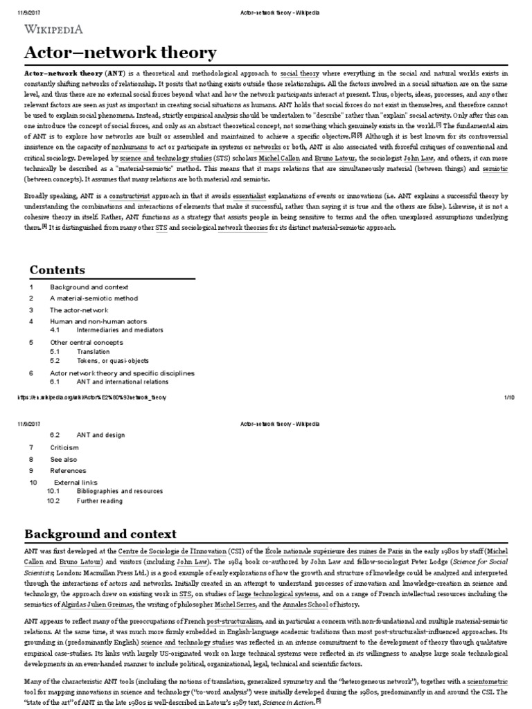 Actor-Network Theory - Wikipedia | PDF | Sociological Theories | Emergence