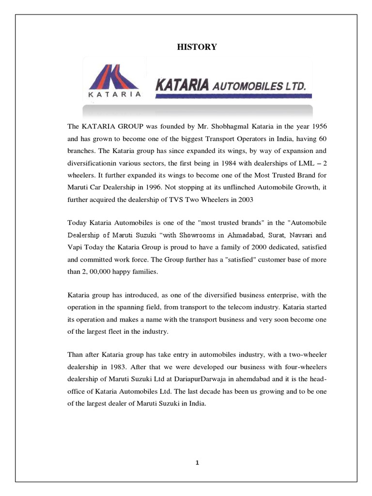 History of Kataria Automobiles PVT | PDF | Joint Venture | Research Design