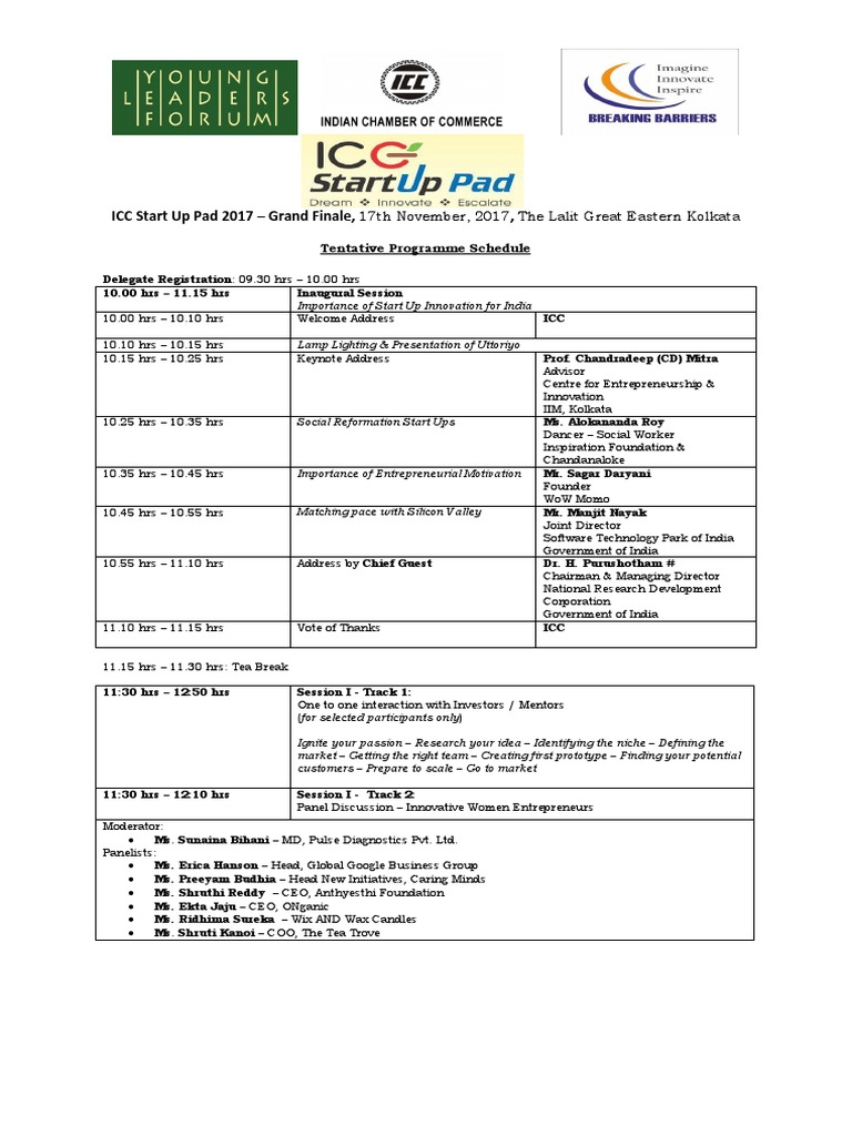 Tentative Programme Schedule 151117 | Download Free PDF | Startup ...