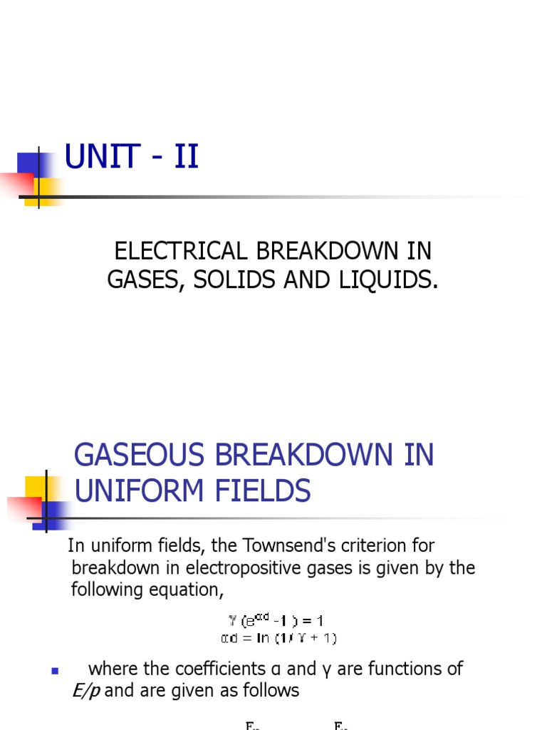 Electrical Breakdown Mechanisms in Gases, Liquids and Solids | PDF ...