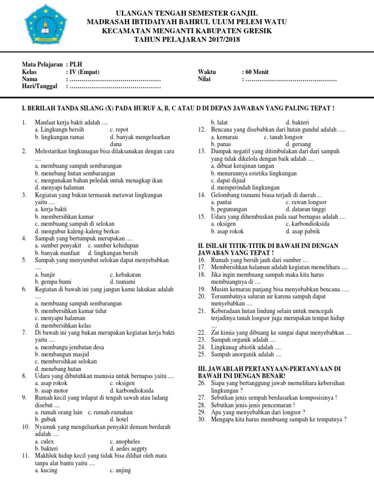 Uas PLH Kelas 4 | PDF