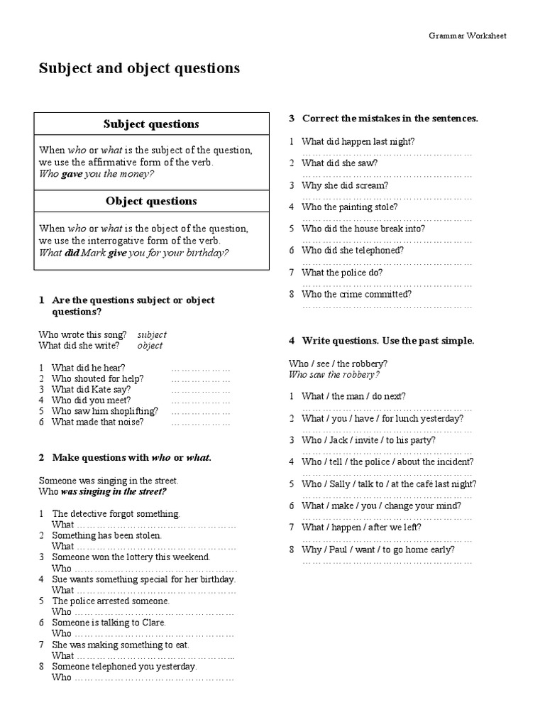 Subject and Object Questions 2 PDF | PDF