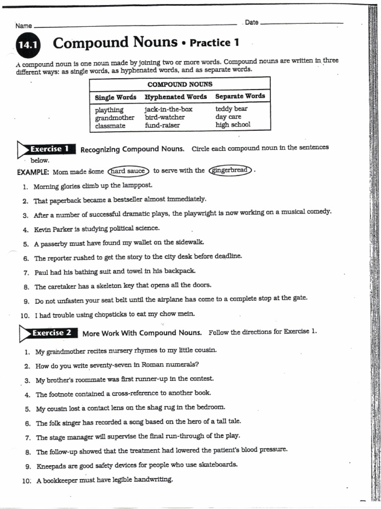 Compound Nouns Grammar Exercise Workbook PRENTICE HALL | PDF