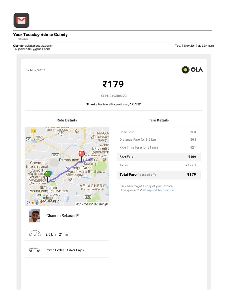 Ola Cabs Ride Invoice Summary | PDF