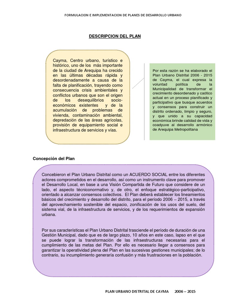 Descripcion Del Pdu-Cayma | PDF | Área urbana | Planificación urbana